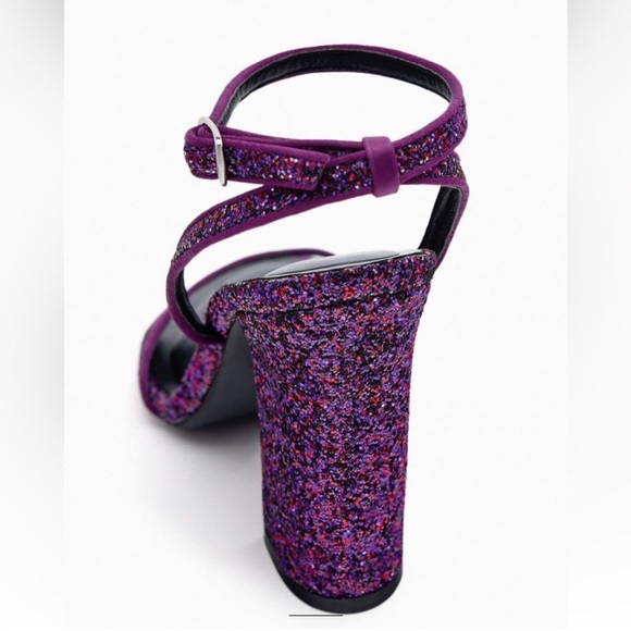 Zara | Shoes | Zara New Purple Glitter High Heel Block Sandal | Poshmark